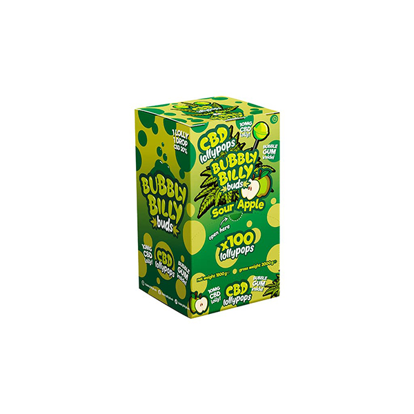 Bubbly Billy Buds 10mg CBD Sour Apple Lollies with Bubblegum Inside ...