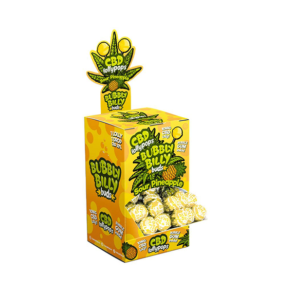 Bubbly Billy Buds 10mg CBD Sour Pineapple Lollies with Bubblegum Inside ...